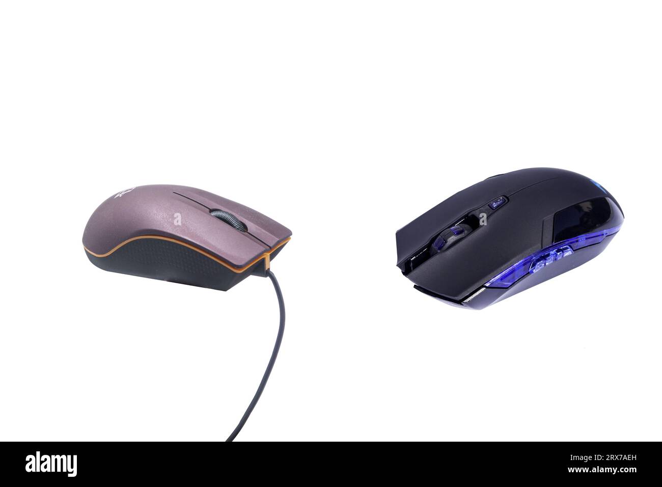 wireless vs wired mouse isolated on white background Stock Photo - Alamy