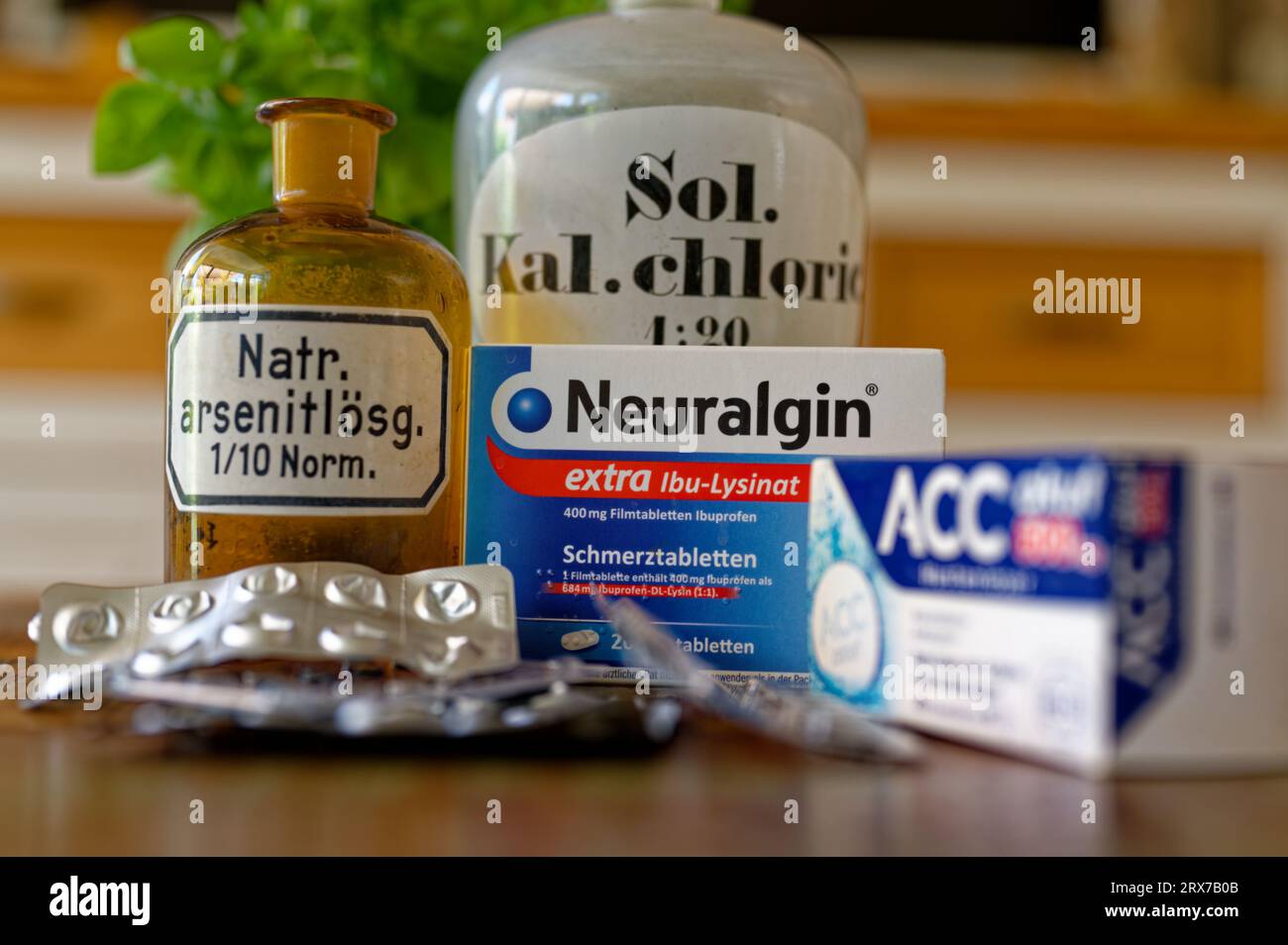 Berlin, Germany - May 30, 2023: Packs of medicines with blurry empty ...