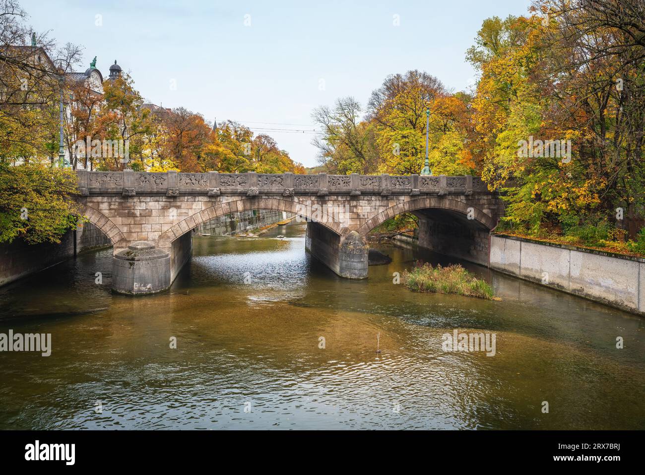 Pratever Bridge (Praterwehrbrucke) - Autumn Season - Munich, Bavaria ...