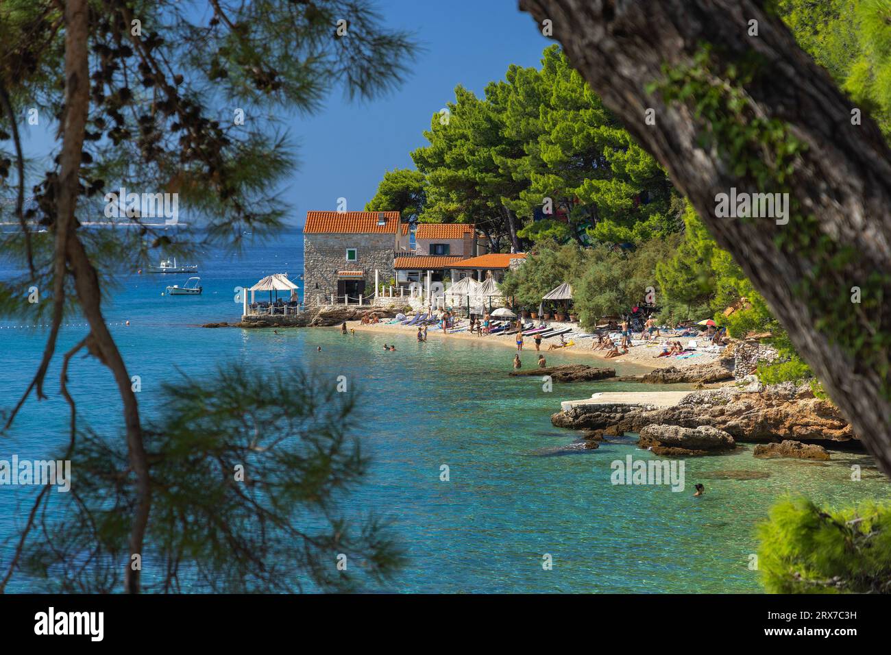 Kotlina Beach near an old house in Bol town on Brac Island, Croatia ...