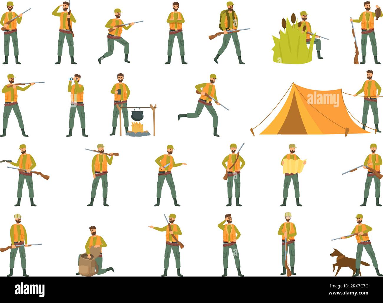Hunter icons set cartoon vector. Gun safari. Rifle man Stock Vector ...