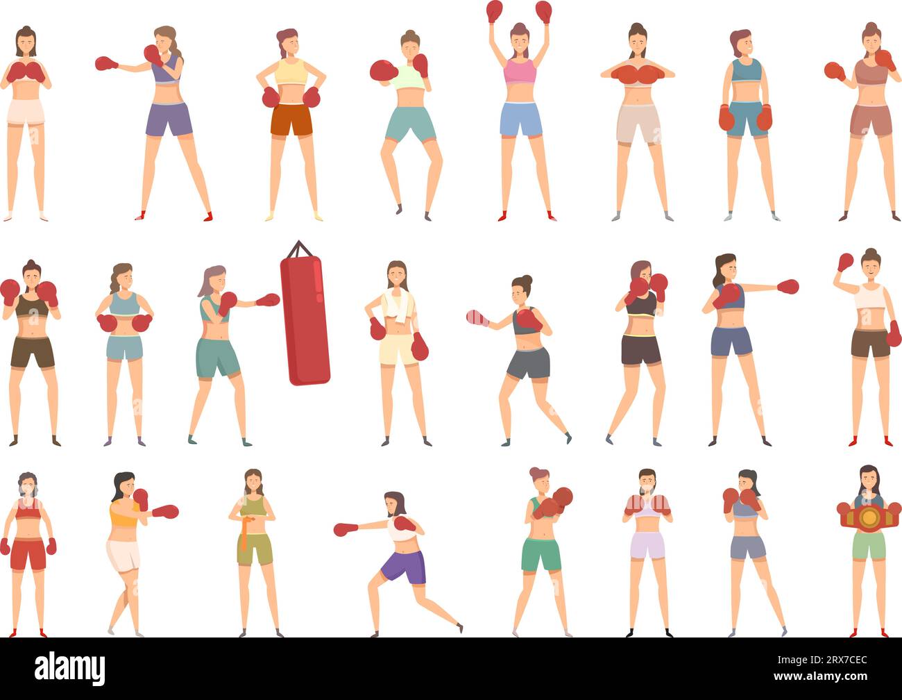 Boxer woman icons set cartoon vector. Female glove. Mma lady Stock ...