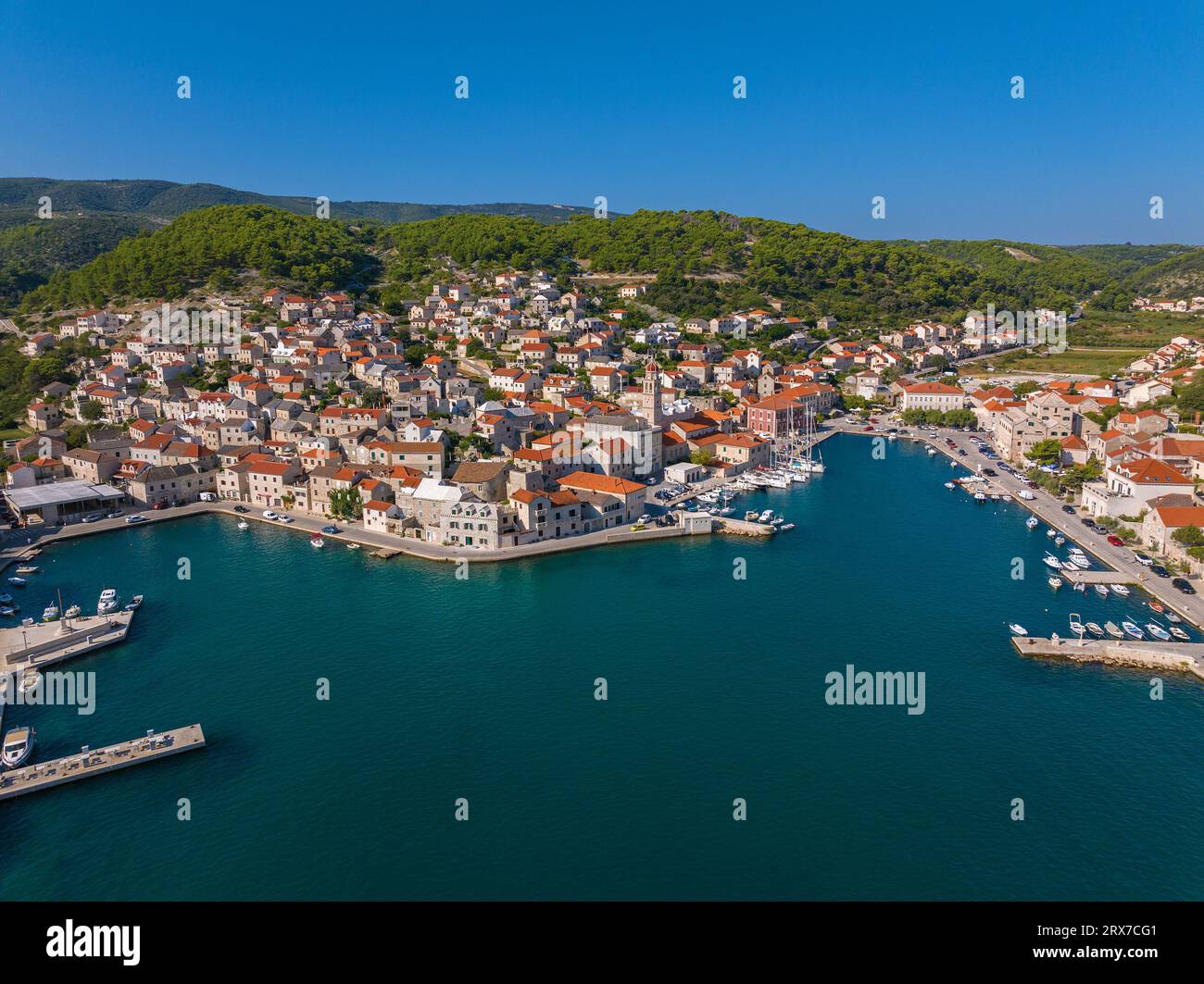 Aerial photo of Pucisca town on Brac Island, Croatia Stock Photo - Alamy