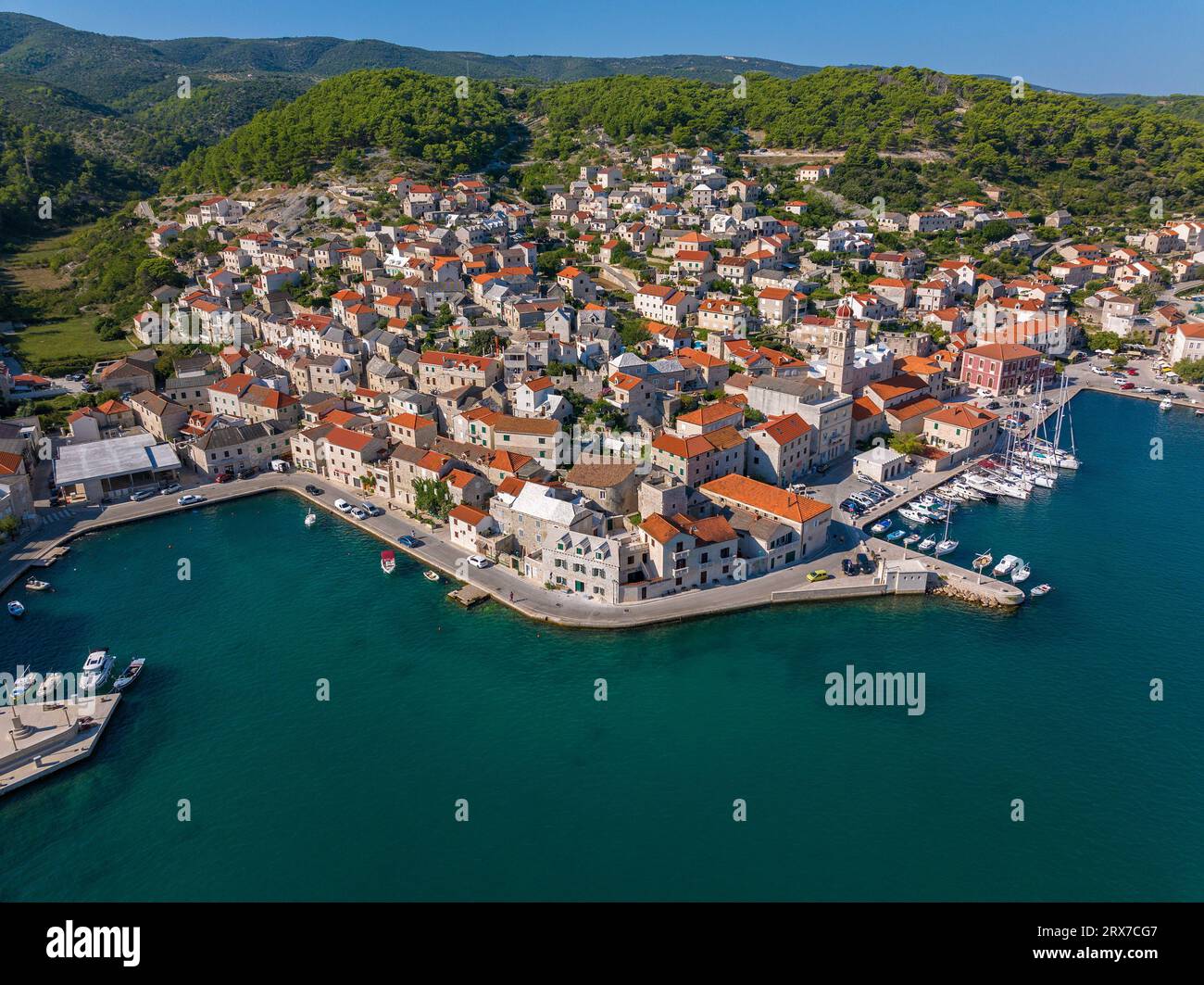Aerial photo of Pučišća town on Brac Island, Croatia Stock Photo - Alamy
