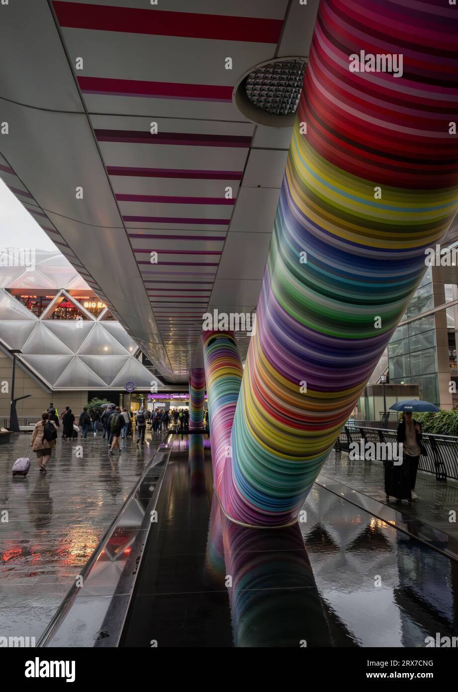 Canary Wharf, London, UK: Beneath the Adams Place footbridge connecting ...