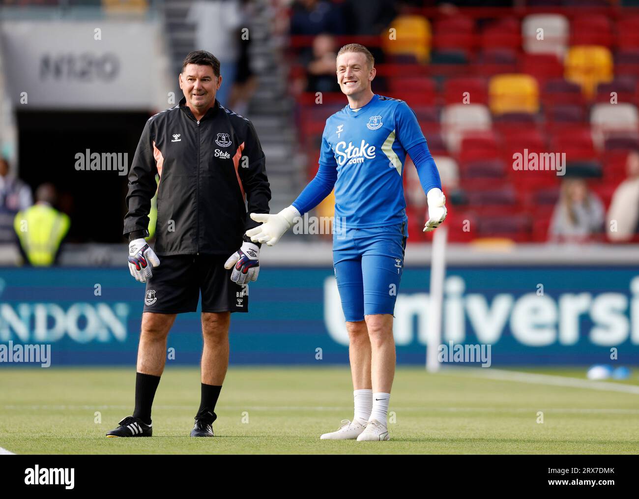 Everton goalkeeper Jordan Pickford (right) with goalkeeping coach Billy ...