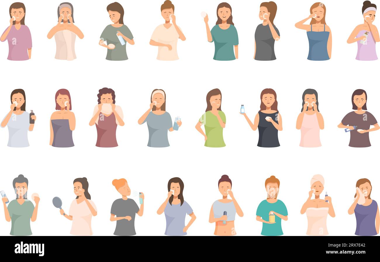 Makeup Remover icons set cartoon vector. Face foam. Wash skin Stock ...