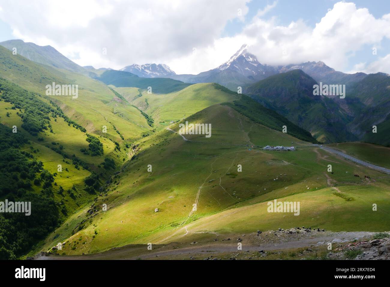 Caucasus Mountains - Mount Kazbek view Stock Photo - Alamy