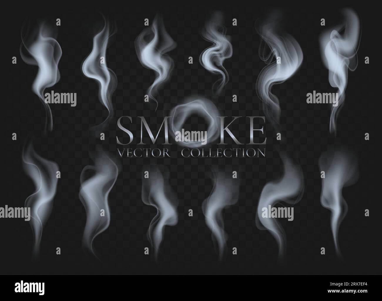 Smoke elements set. Tea, coffee steam, hot food, cup or cigarette fog ...