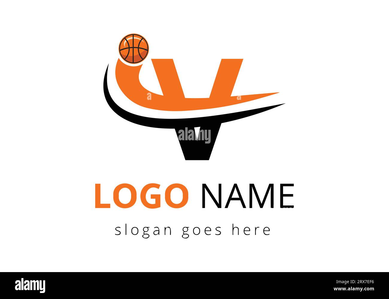 V Letter Logo With Basketball Ball. Sports Symbol Vector Template ...