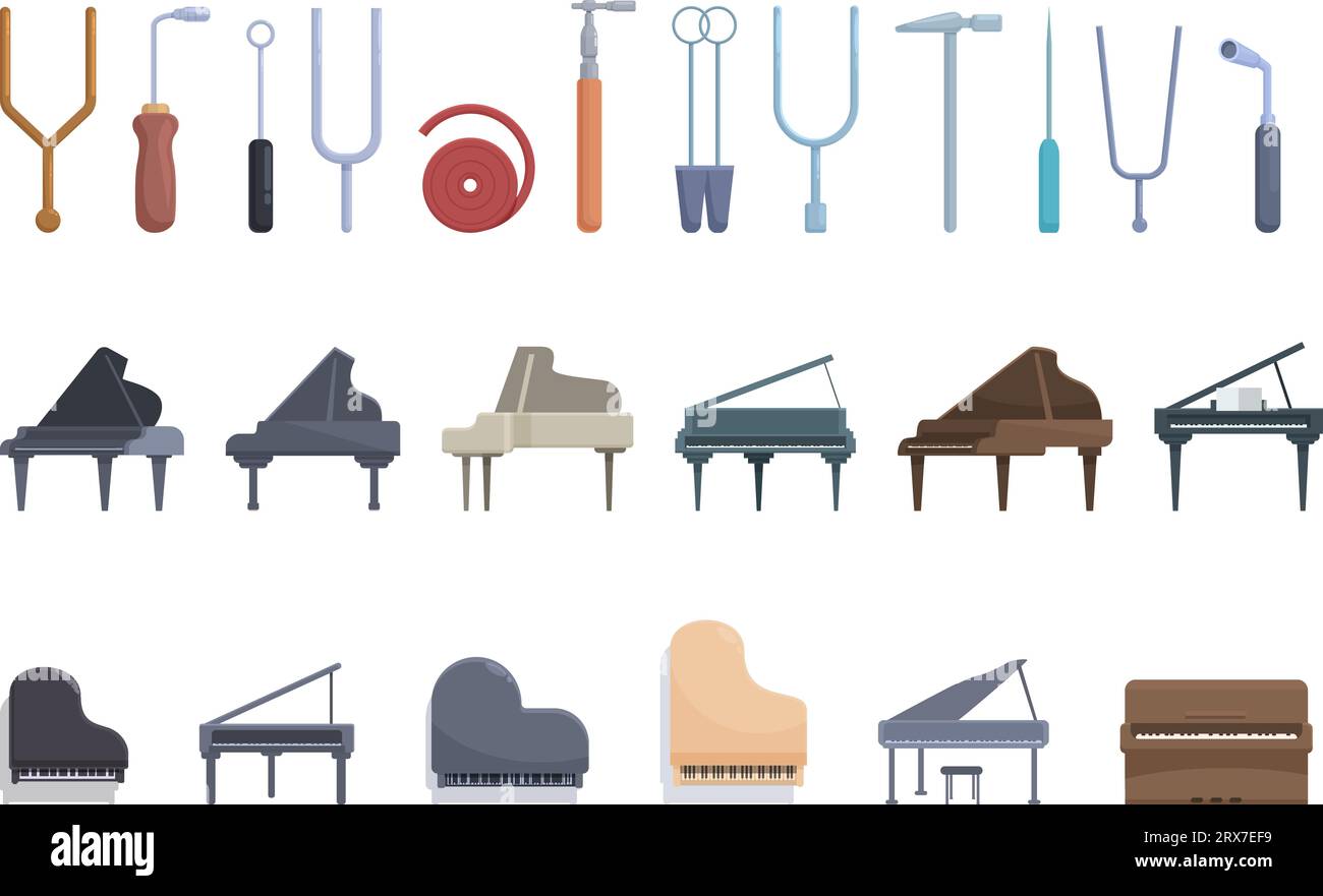 Piano tuner icons set cartoon vector. Sound music. Grand concert Stock ...