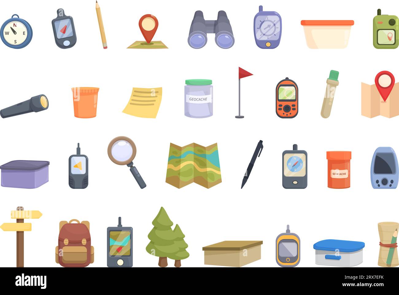 Geocaching icons set cartoon vector. Travel city. Road map Stock Vector ...