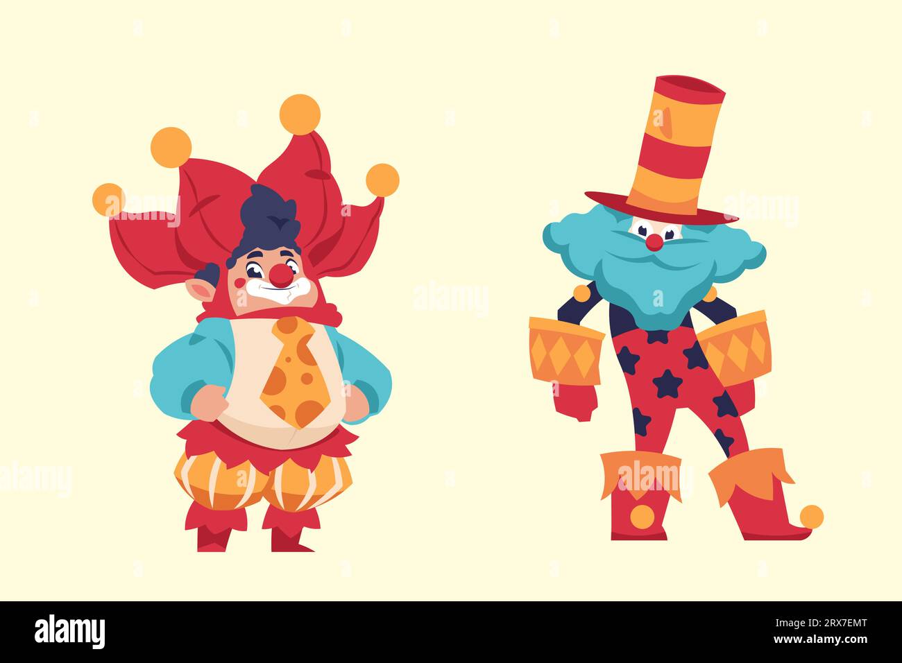 Clowns set. Colorful jokers and jesters comedians with funny faces. Circus artists performing ...