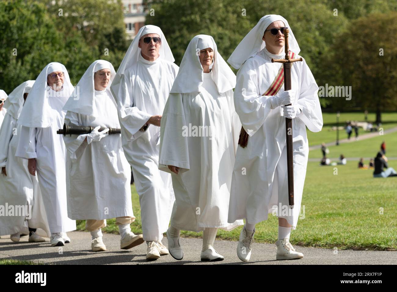 London, UK. 23 September, 2023. Druids gather for their annual ritual ...