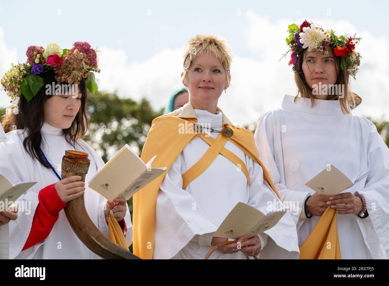 London, UK. 23 September, 2023. Druids gather for their annual ritual ...