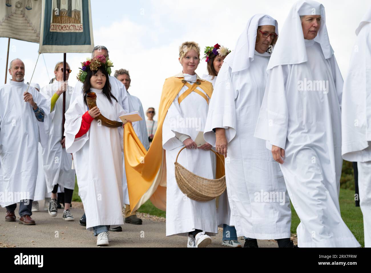 London, UK. 23 September, 2023. Druids gather for their annual ritual ...