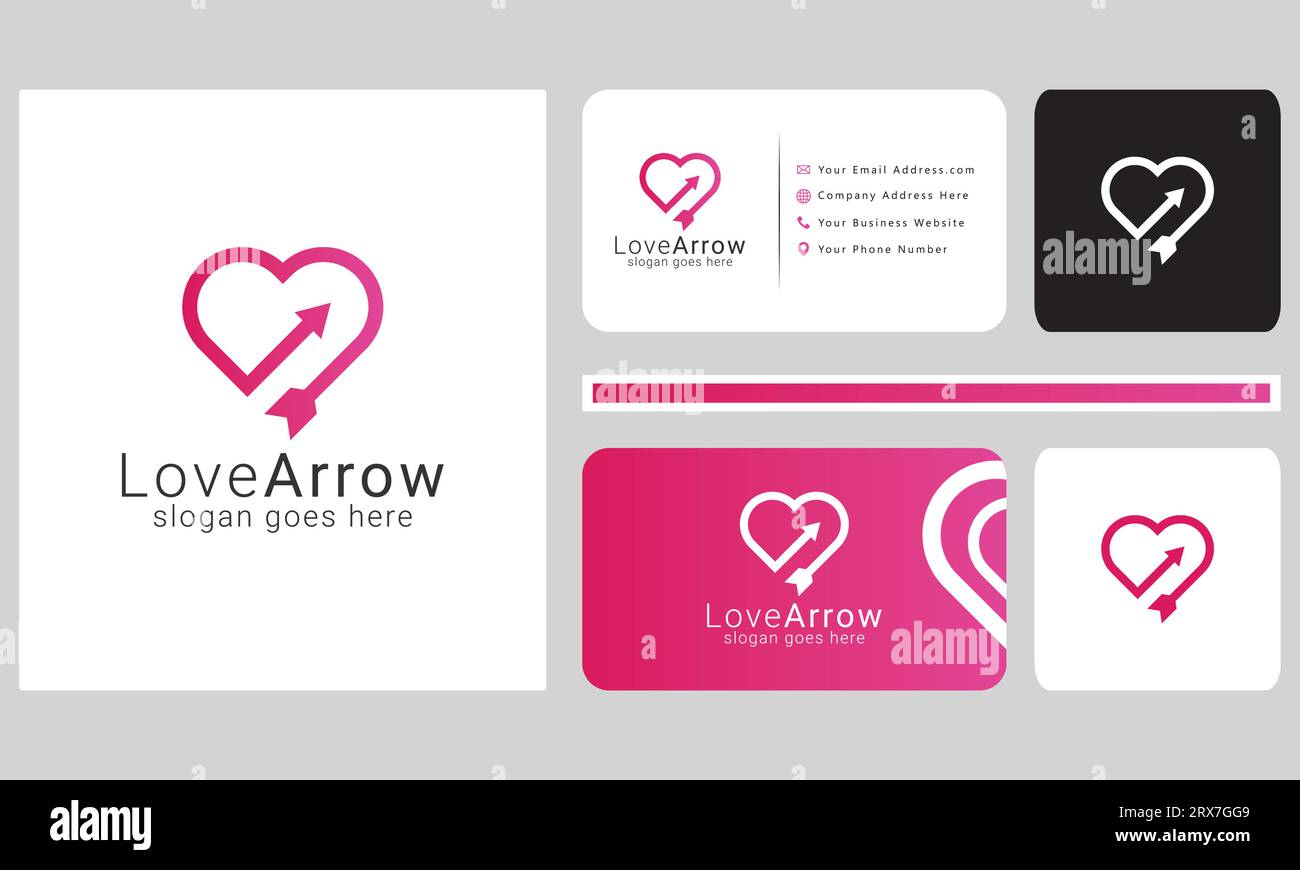 Love Arrow Logo Design with Branding Kit Business Card Design Stock ...
