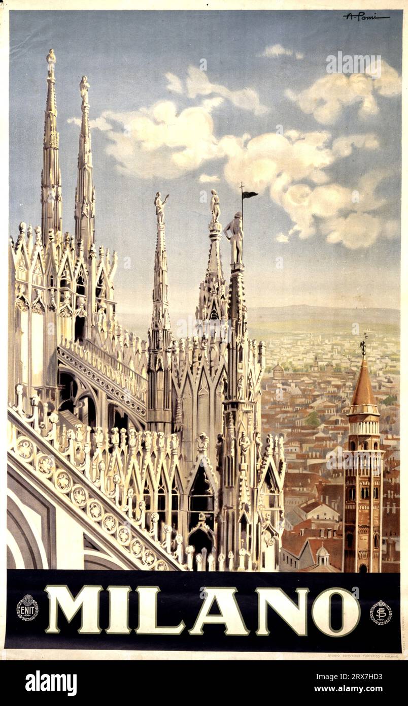 Vintage Travel Poster, 1890 1900 Milano Milan Stock Photo - Alamy