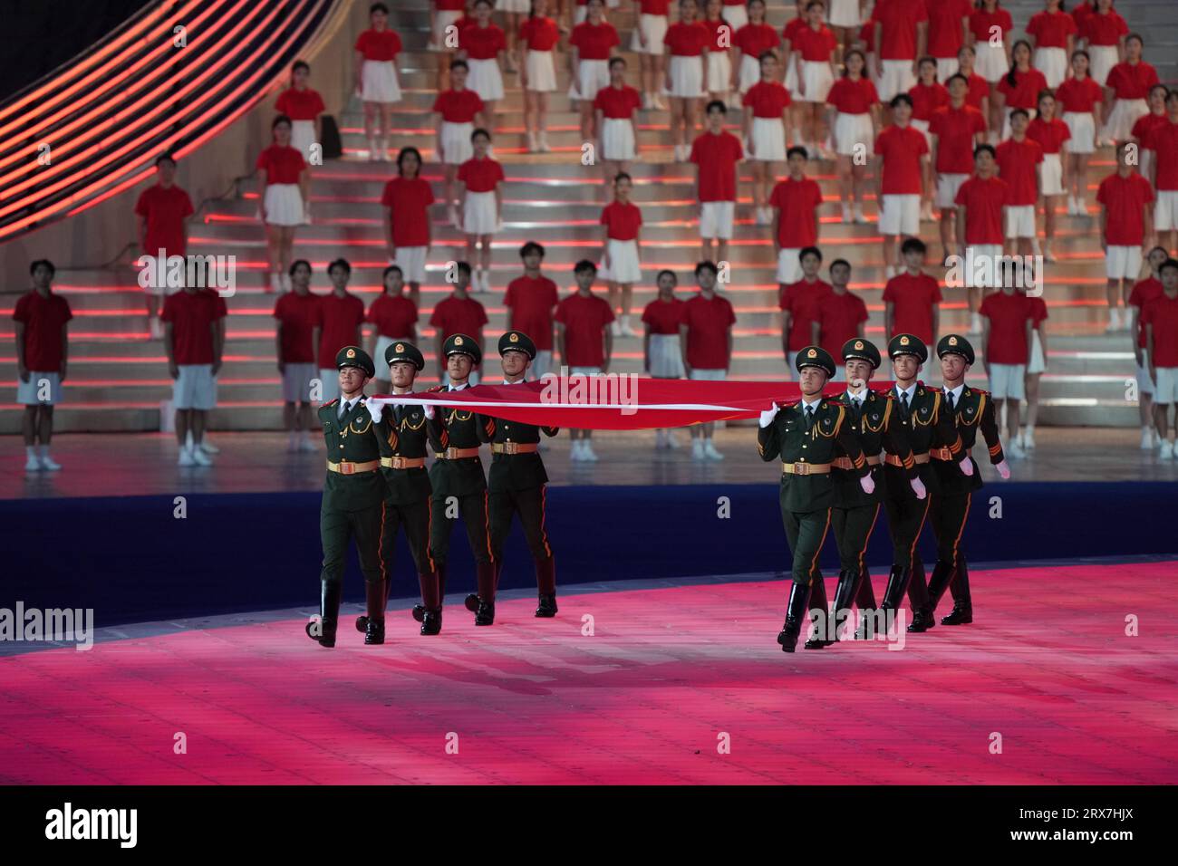 Hangzhou, China's Zhejiang Province. 23rd Sep, 2023. Flag bearers carry ...
