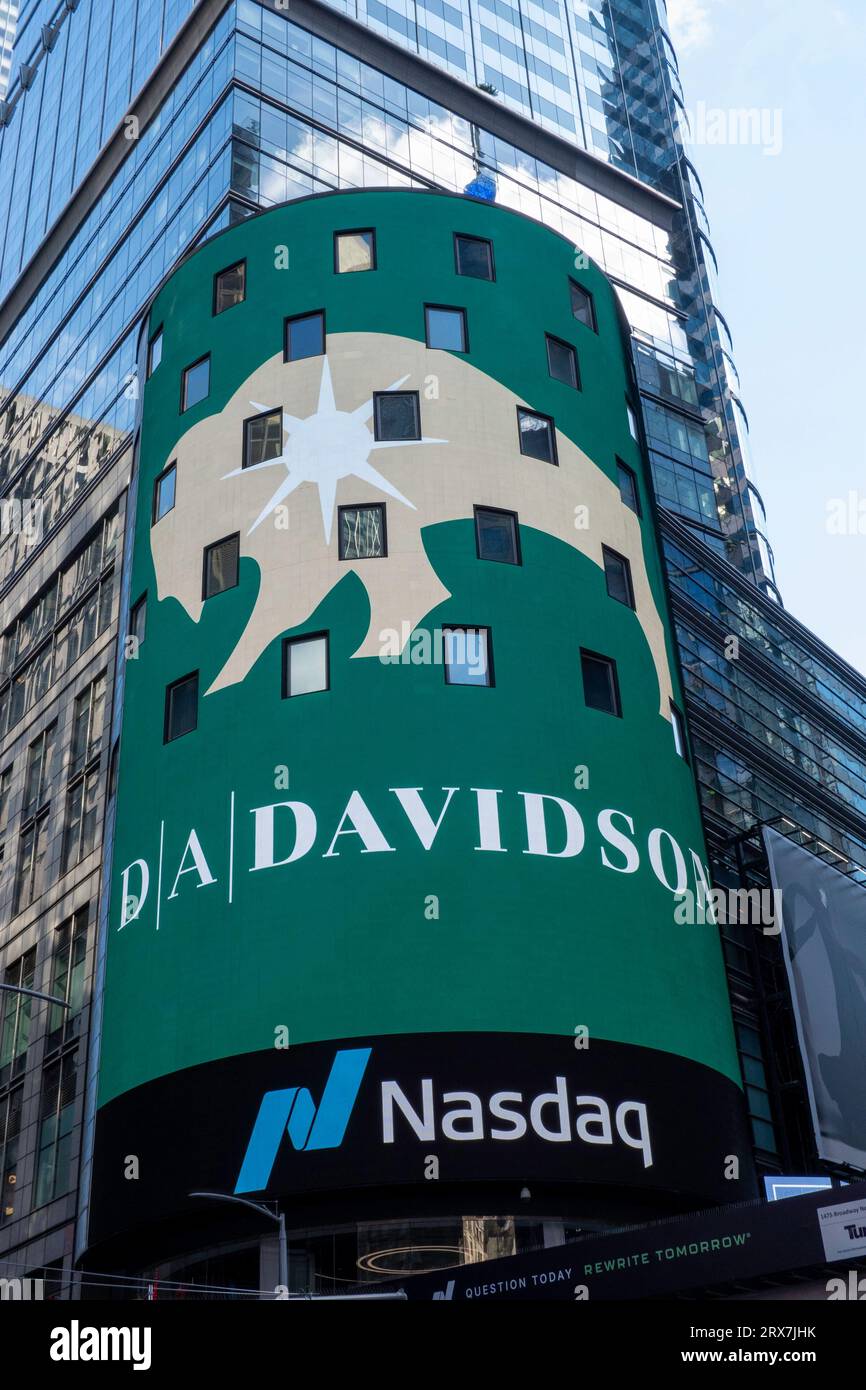 Upward View of NASDAQ Electronic Billboard in Times Square, 2023, New ...