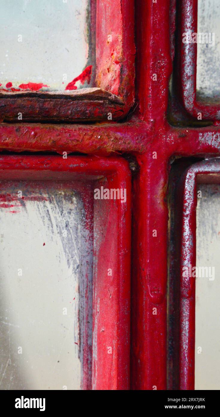 Battered old red phone box, public telephone kiosks are rarely used in ...