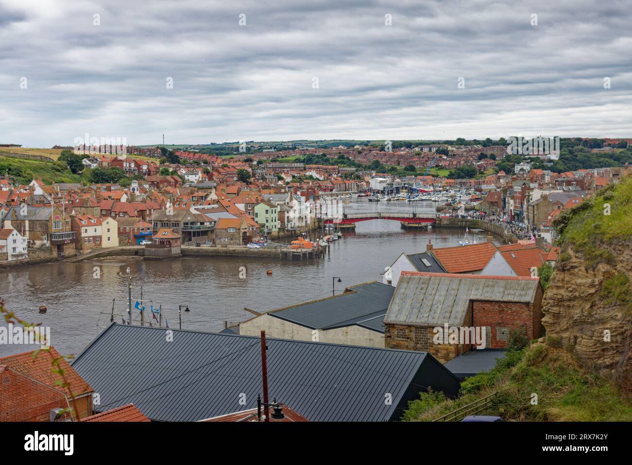 Whitby,England,9,August,2023.View from West Cliff, over the buildings ...