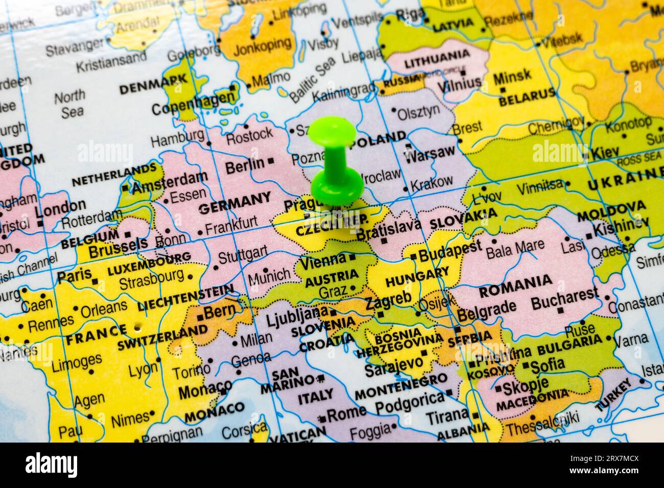 This stock image shows the location of the Czech Republic on a world ...