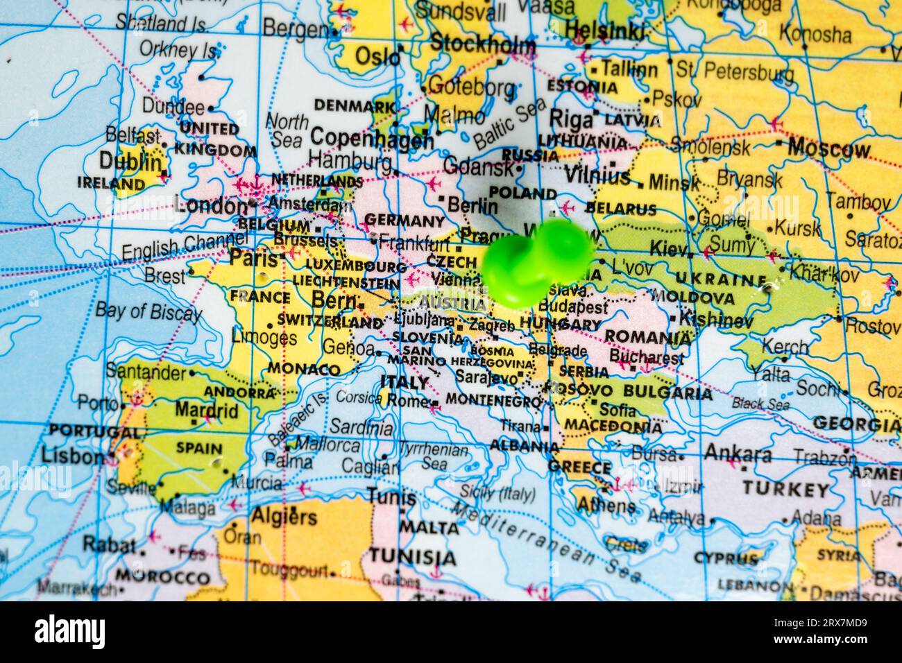 This stock image shows the location of Austria on a world map Stock ...