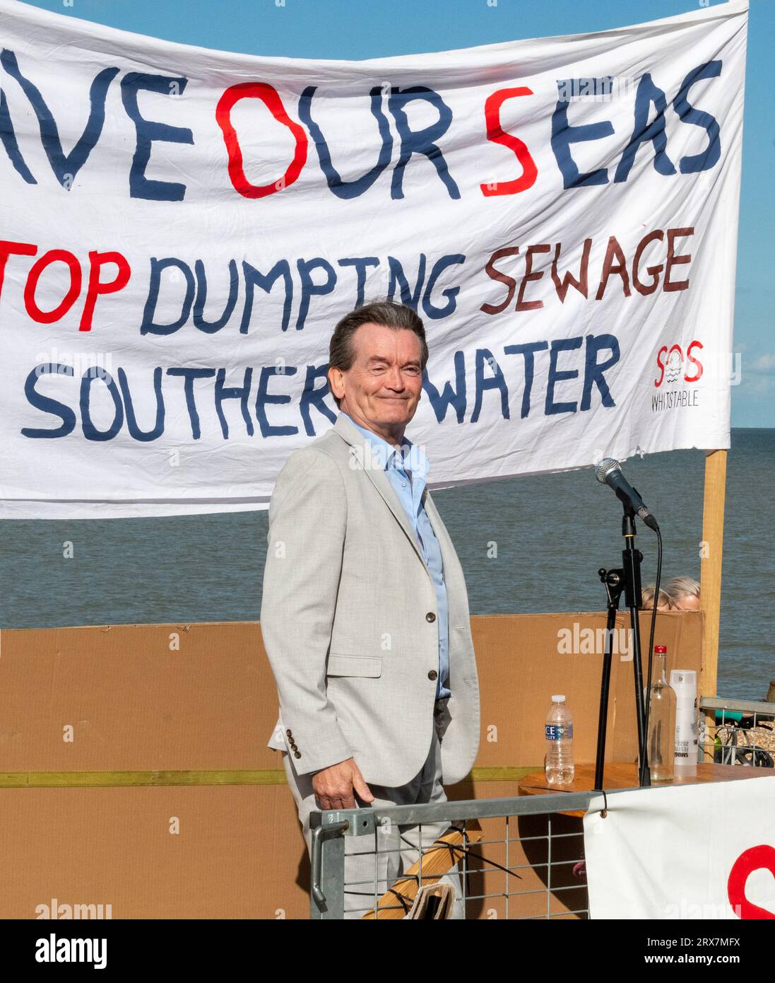 Seán Feargal Sharkey OBE speaking at the SOS Whitstable protest about ...