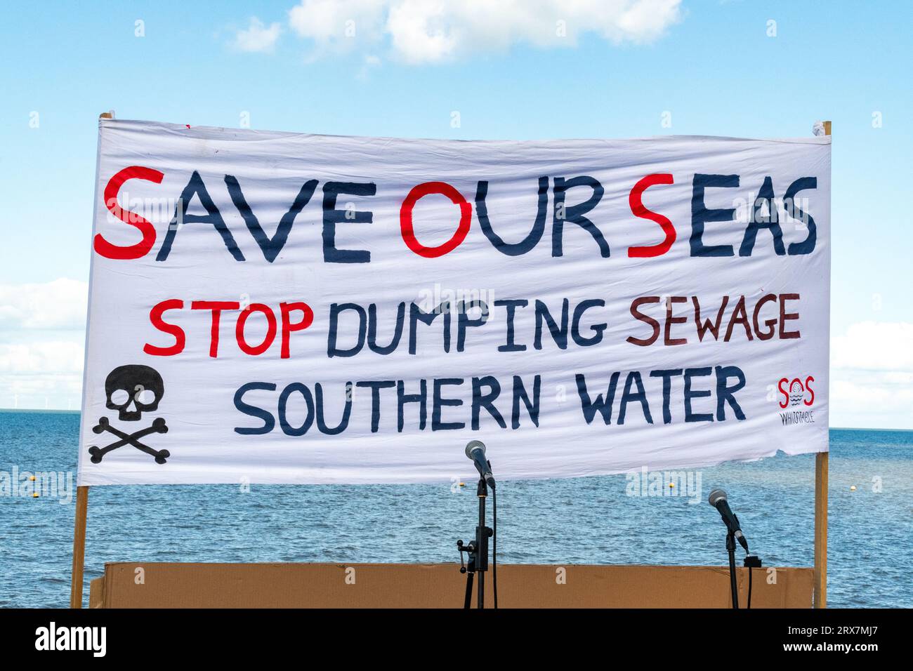 A protest banner at the SOS Whitstable sewage protest in 2023 Stock ...