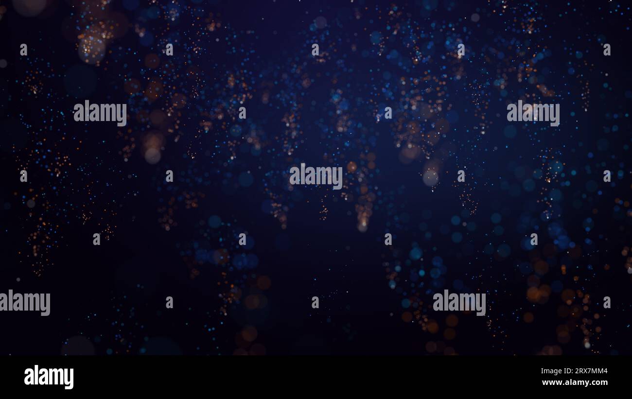 3D rendering of brightly colored particle confetti descends elegantly, swirling through the air ...