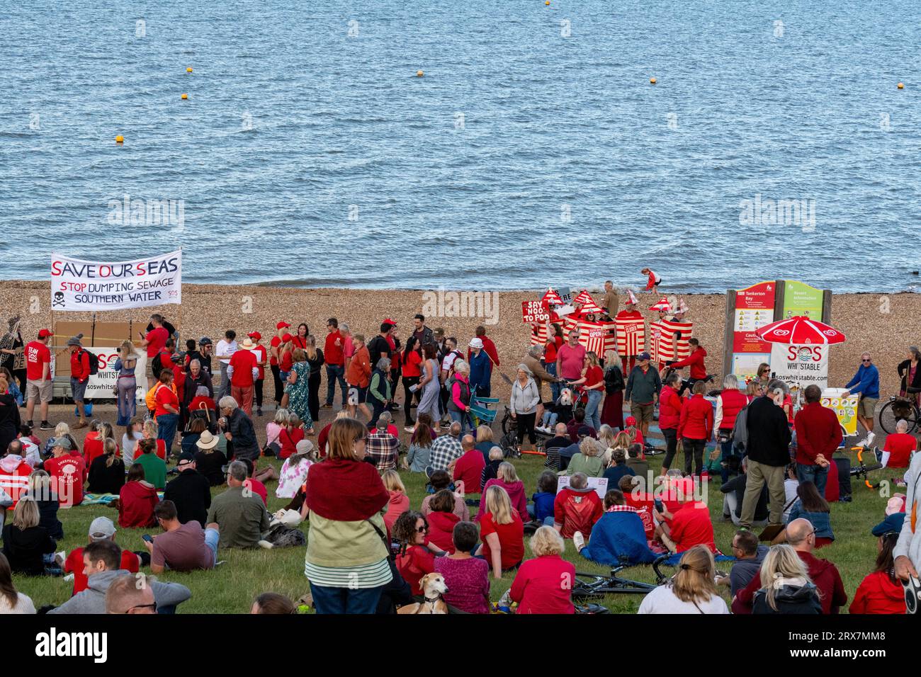Protesters are seen at the SOS Whitstable protest in Tankerton ...