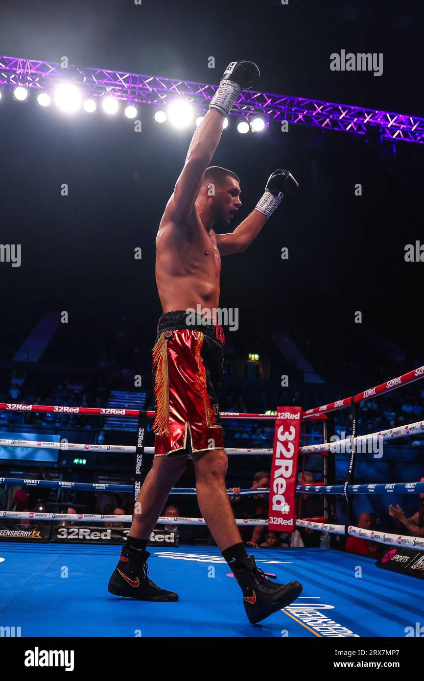 Tommy Fletcher celebrates after winning against Alberto Tapia in the ...