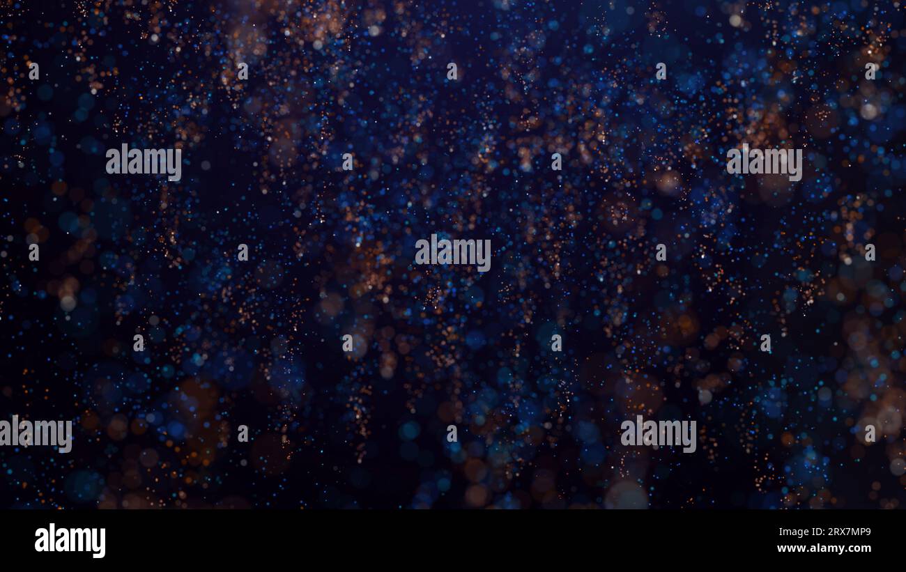 3D rendering of brightly colored particle confetti descends elegantly, swirling through the air ...