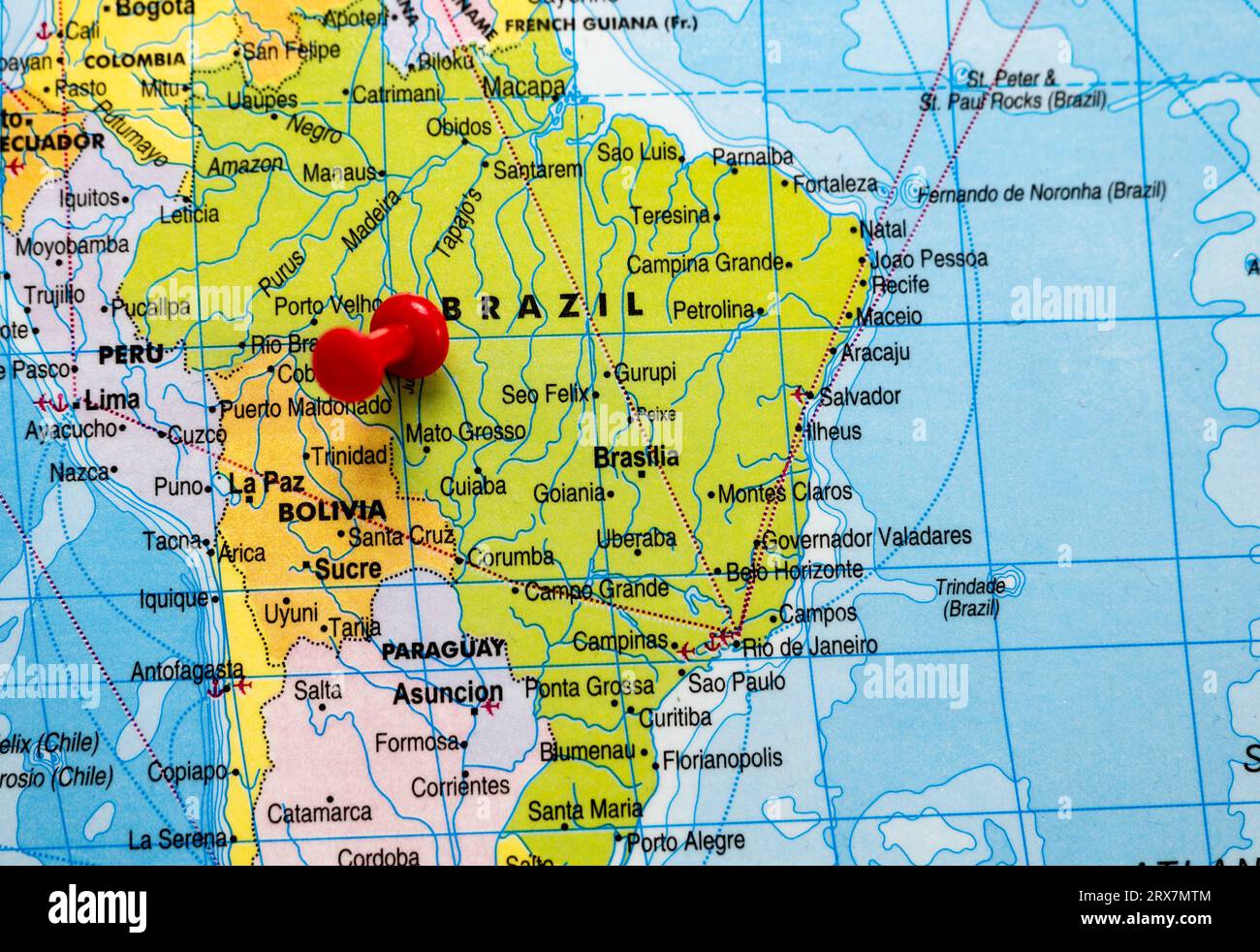 This stock image shows the location of Brazil on a world map Stock ...