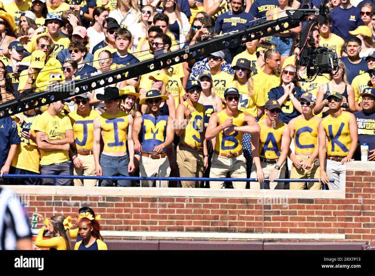 ANN ARBOR, MI - SEPTEMBER 23: Students in the front row spell out "Jim ...