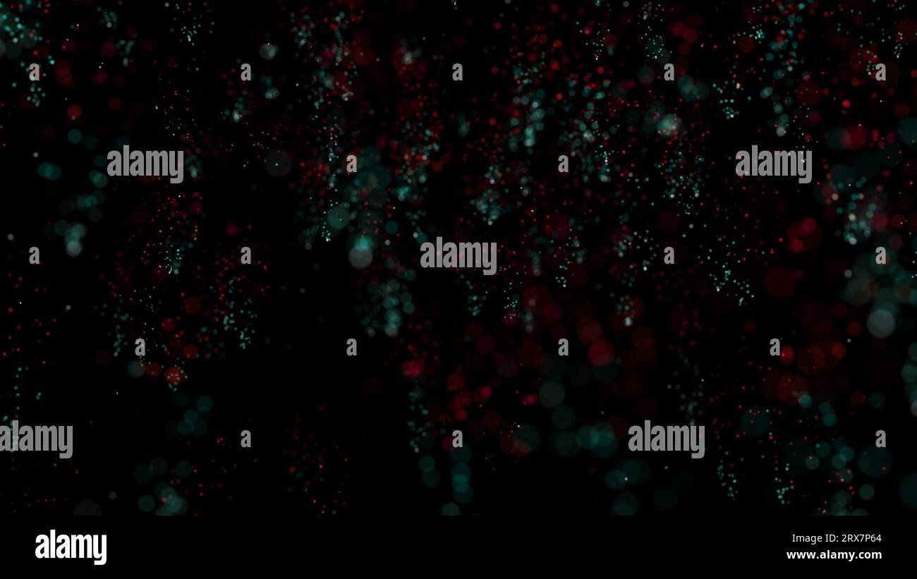 3D rendering of brightly colored particle confetti descends elegantly, swirling through the air ...