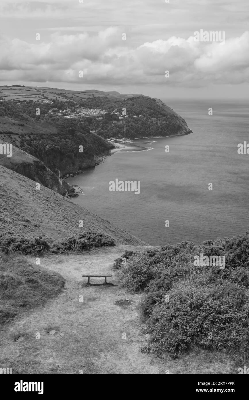 View from Countisbury Hill of Lynton and Lynmouth in Devon Stock Photo ...