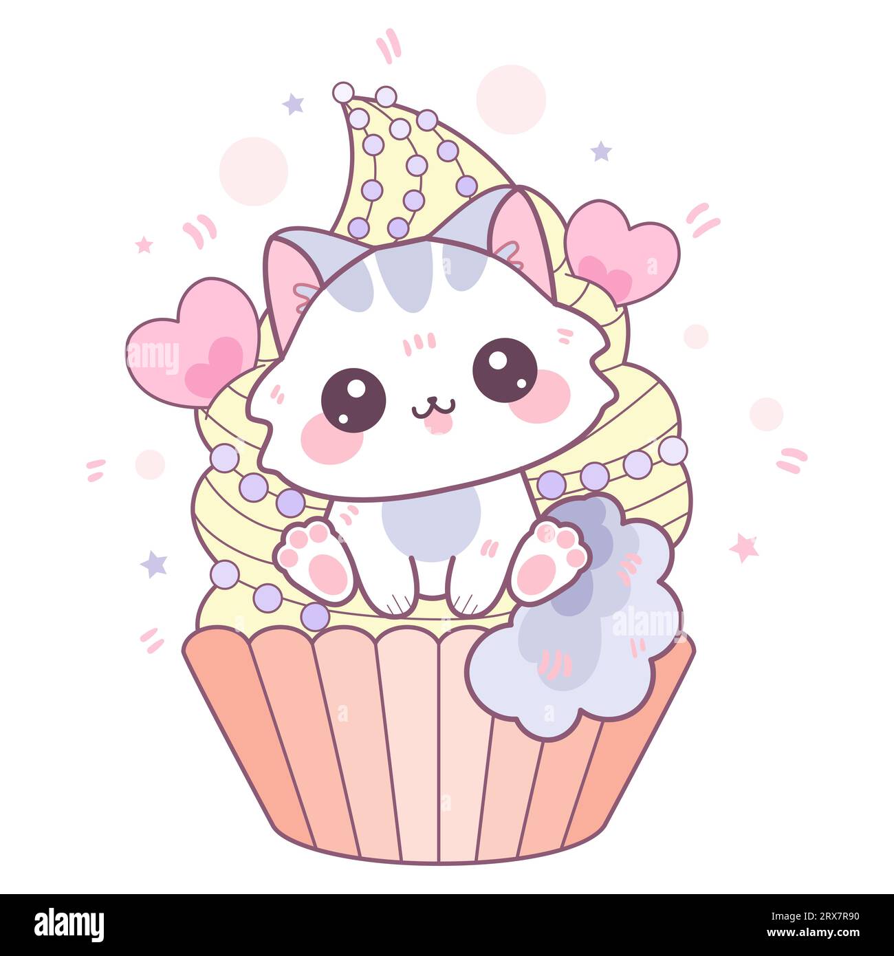 Cute kawaii cat sitting on a cupcake. Vector illustration Stock Vector ...
