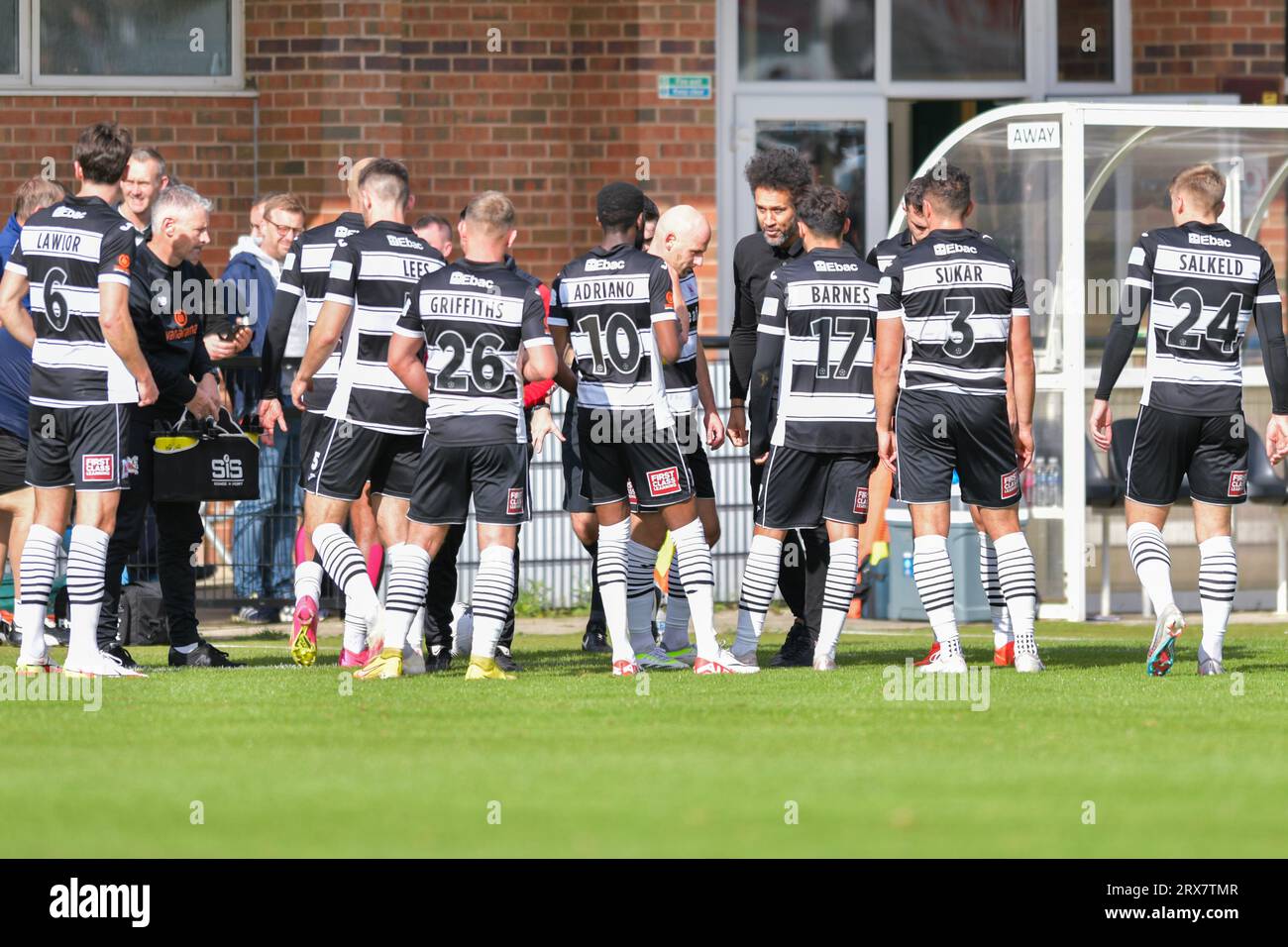Darlington FC Manager Josh Gowling gives instruction during a break in ...