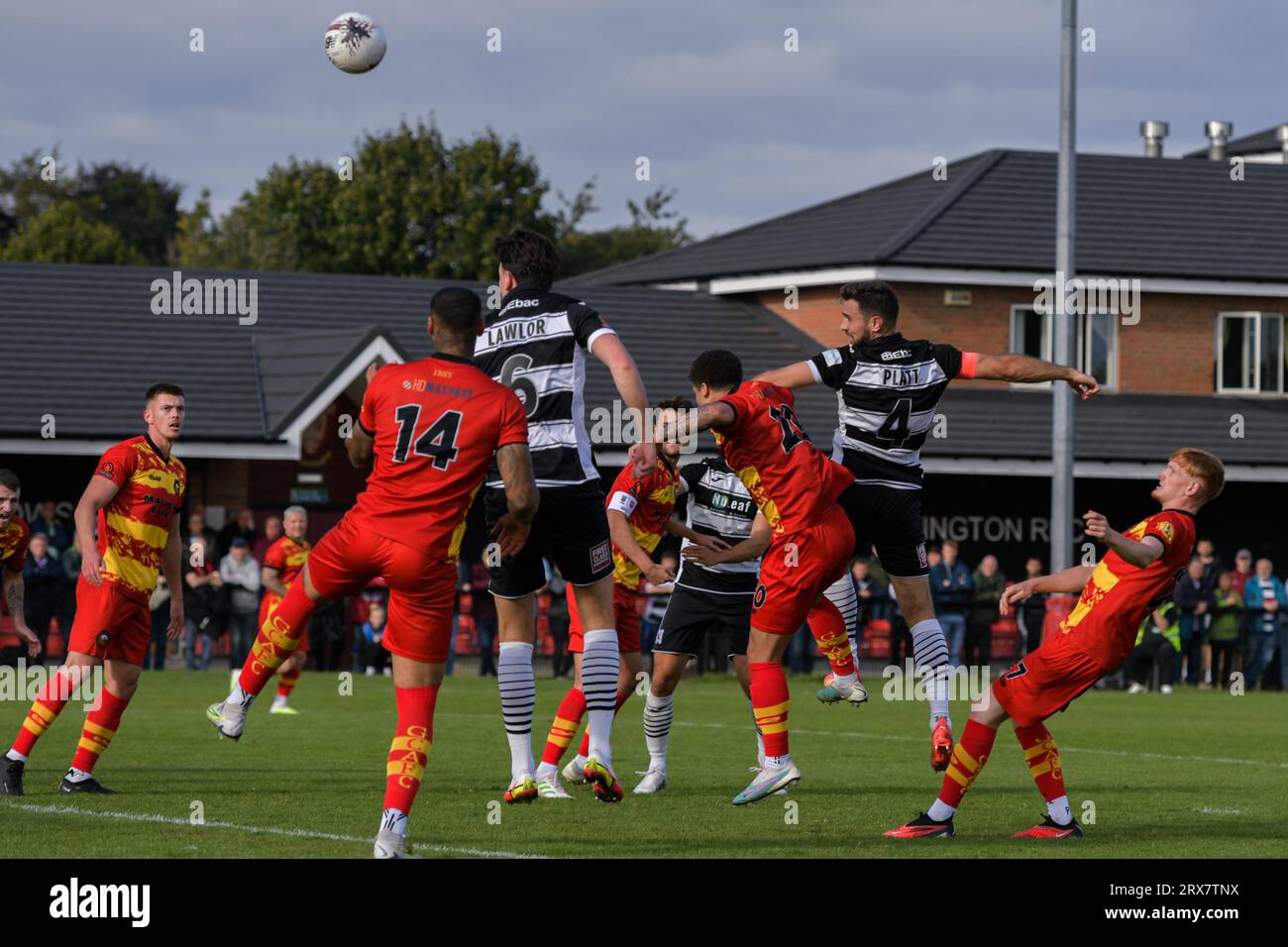 Darlington FC Tom Platt heads towards goal during the Vanarama National ...