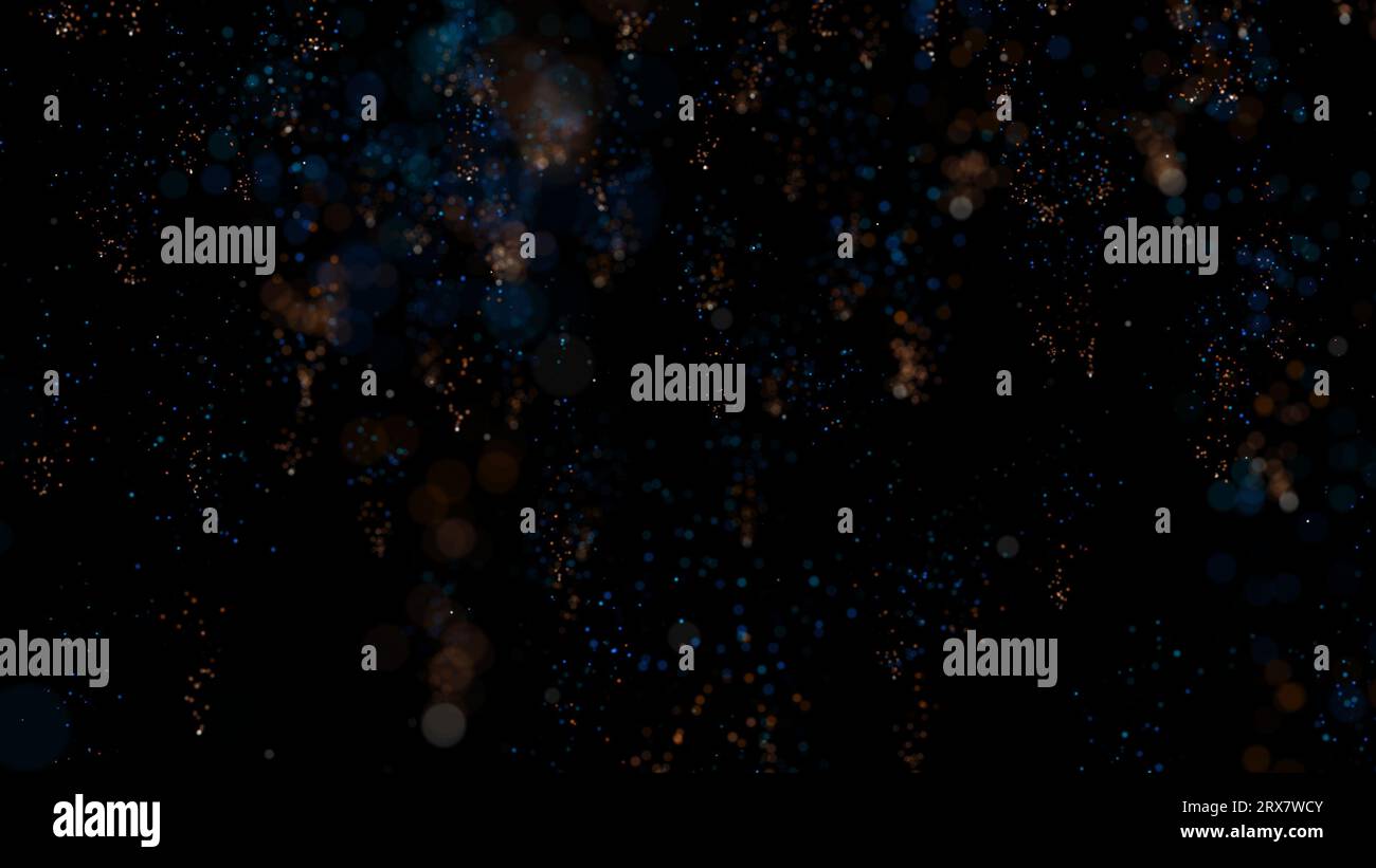 3D rendering of brightly colored particle confetti descends elegantly, swirling through the air ...