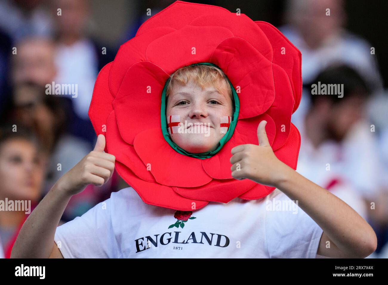 An England fan poses before the Rugby World Cup Pool D match between ...