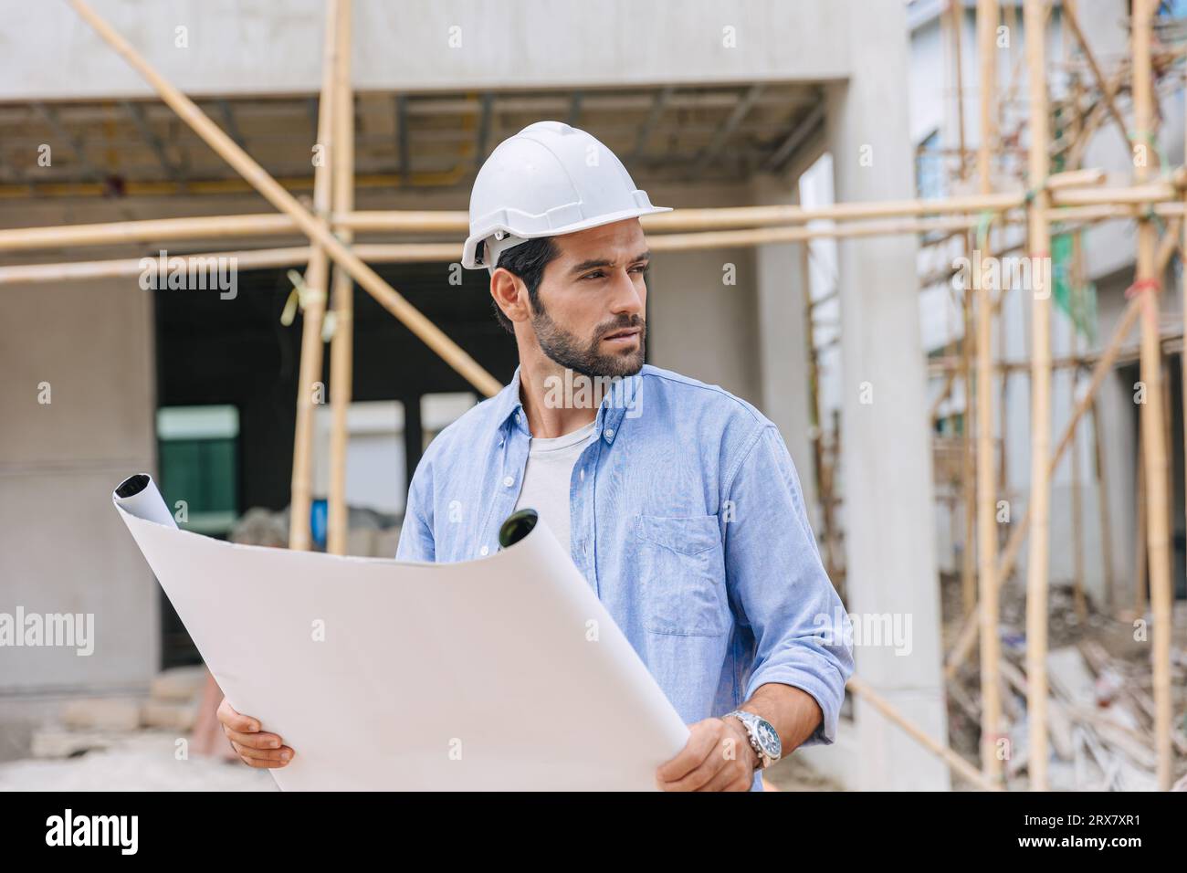 Construction engineer builder work in construction site. Architect home ...