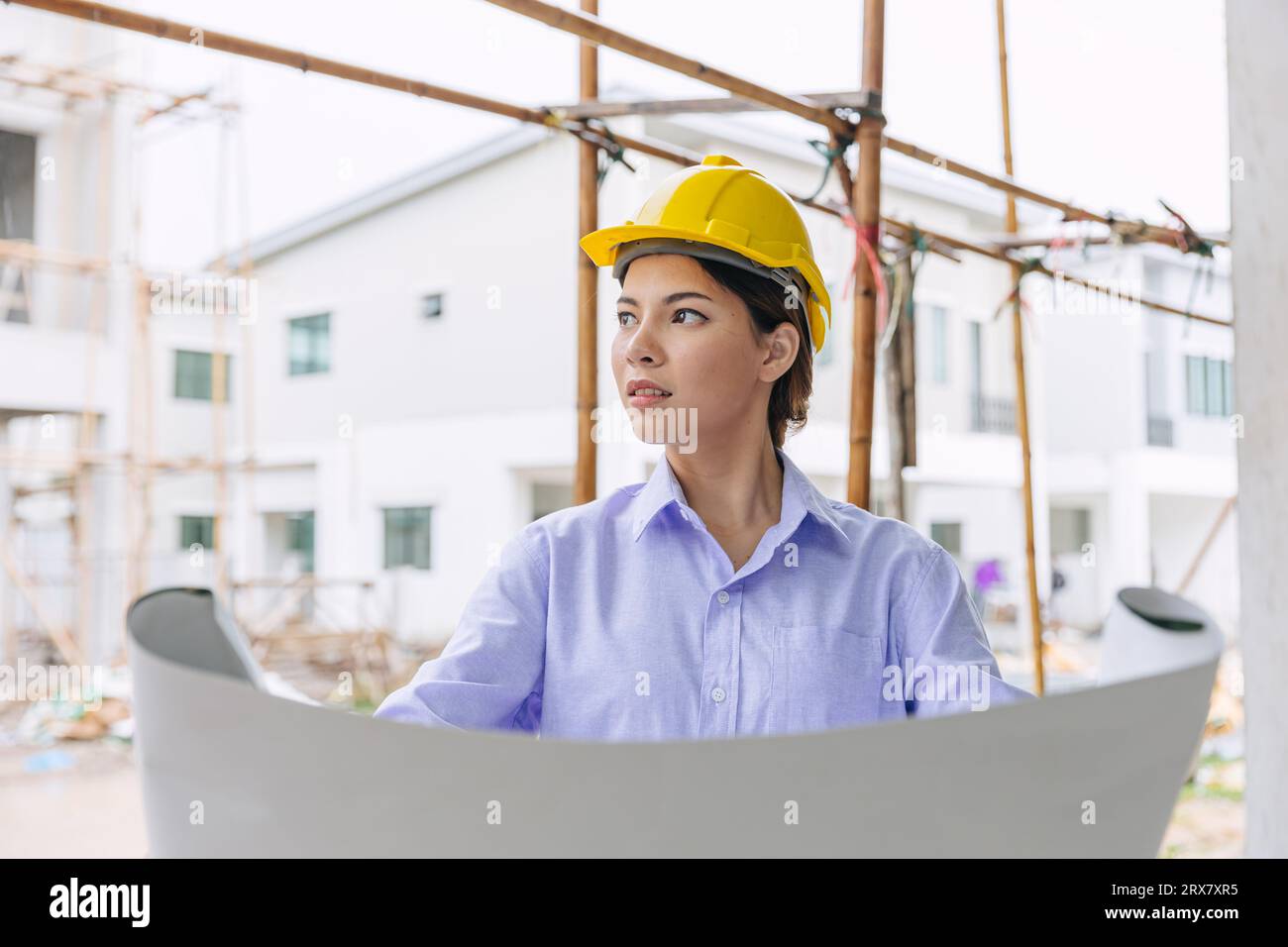 Smart woman engineer worker builder worker in construction site ...