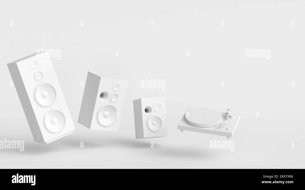 Set of Hi-fi speakers with loudspeakers isolated on monochrome ...