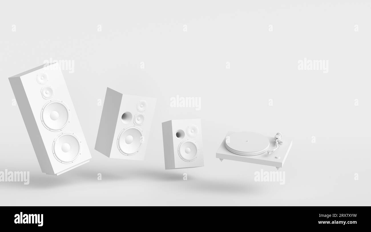 Set of Hi-fi speakers with loudspeakers isolated on monochrome ...