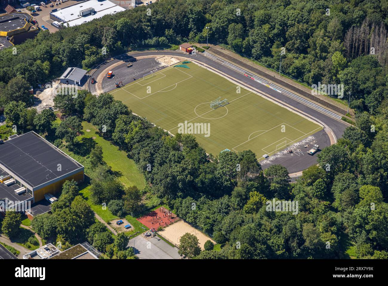 Aerial view, Dorma Sportpark with construction site, Altenvoerde ...