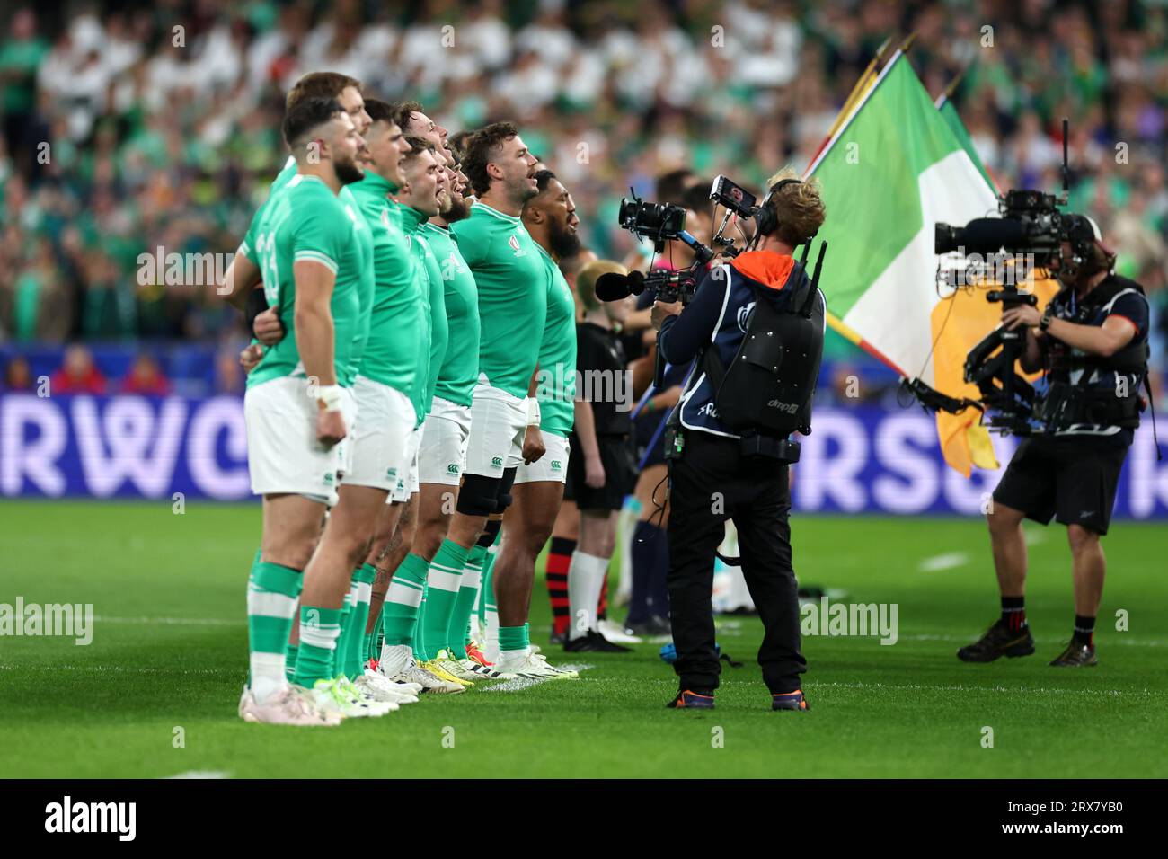 Ireland players during the national anthem before the Rugby World Cup ...