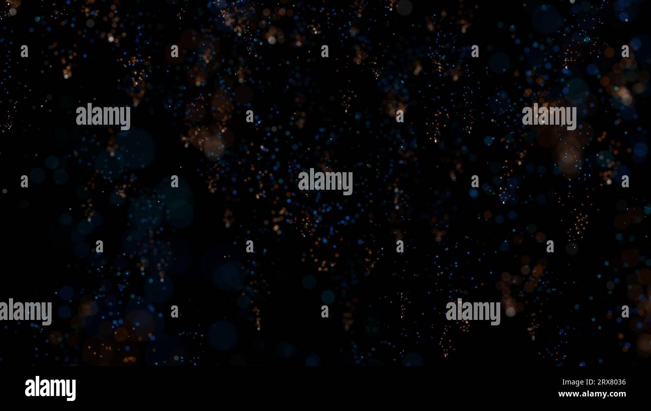 3D rendering of brightly colored particle confetti descends elegantly, swirling through the air ...